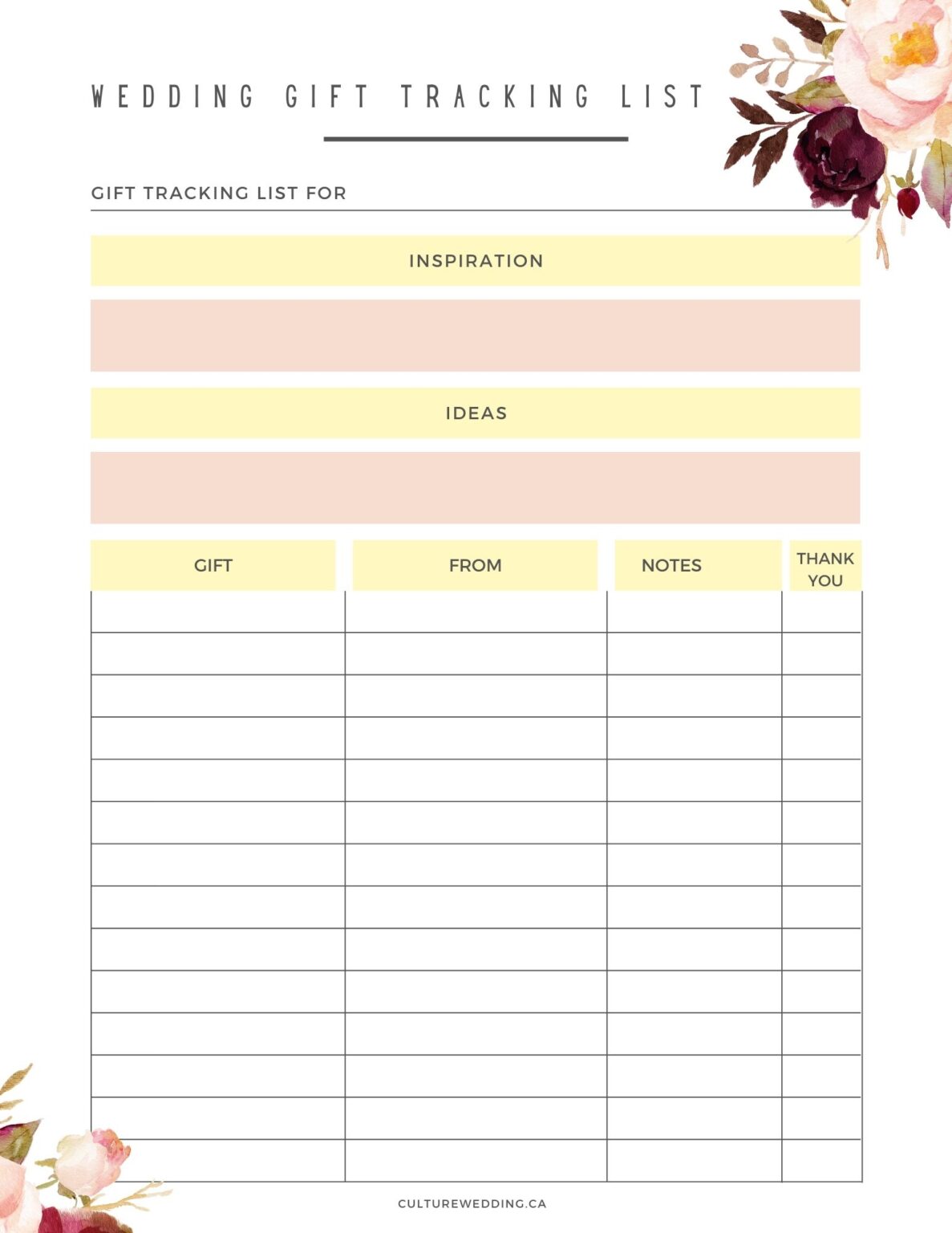 Cute Wedding Gift Tracker Printable To Track All Gifts