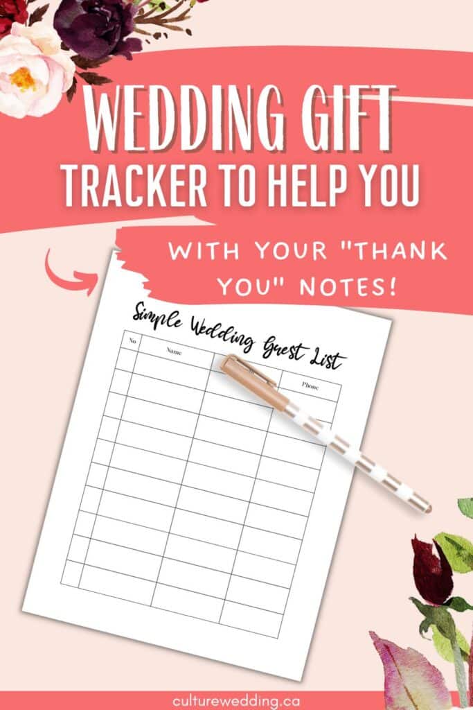 Cute Wedding Gift Tracker Printable To Track All Gifts