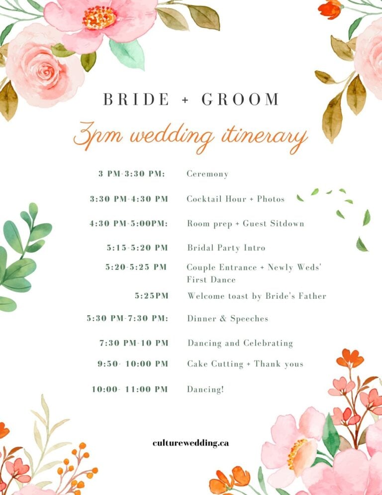 Sample Wedding Day Timeline 3 PM Ceremony